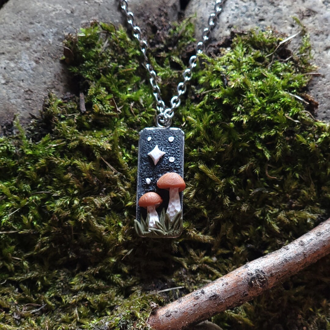 Celestial Mushroom Cottagecore Polymer Clay Pendant Necklace, Fairycore ...