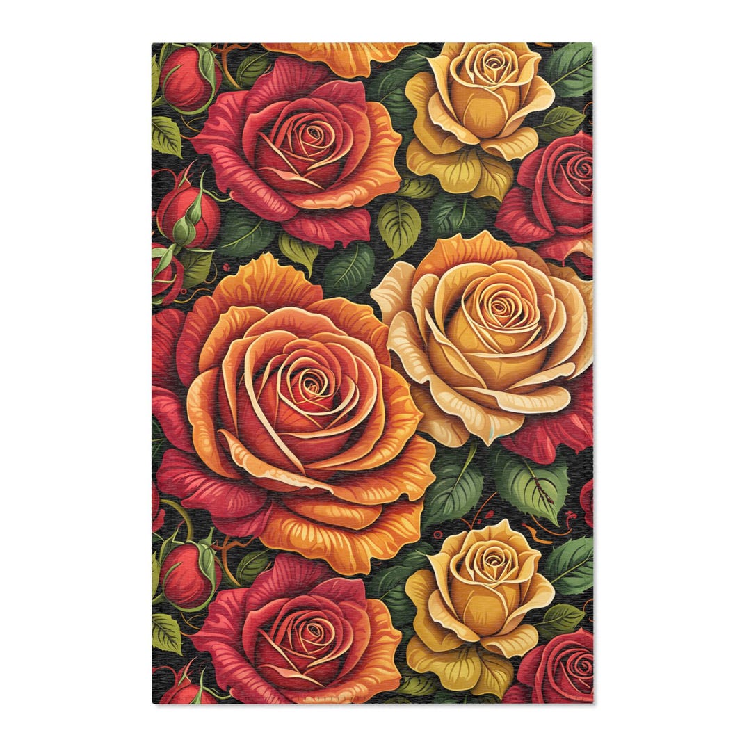 Autumn Ombre Rose BOLD SCALE Floral Area Rug, Home Decor, Living Room ...