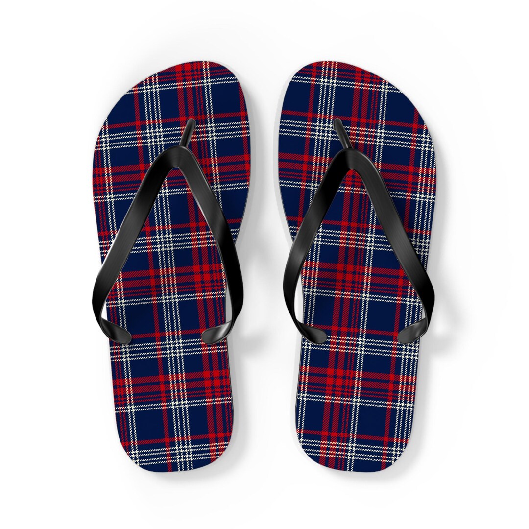 Plaid Flip Flops: Red, White & Blue Summer Sandals - Etsy
