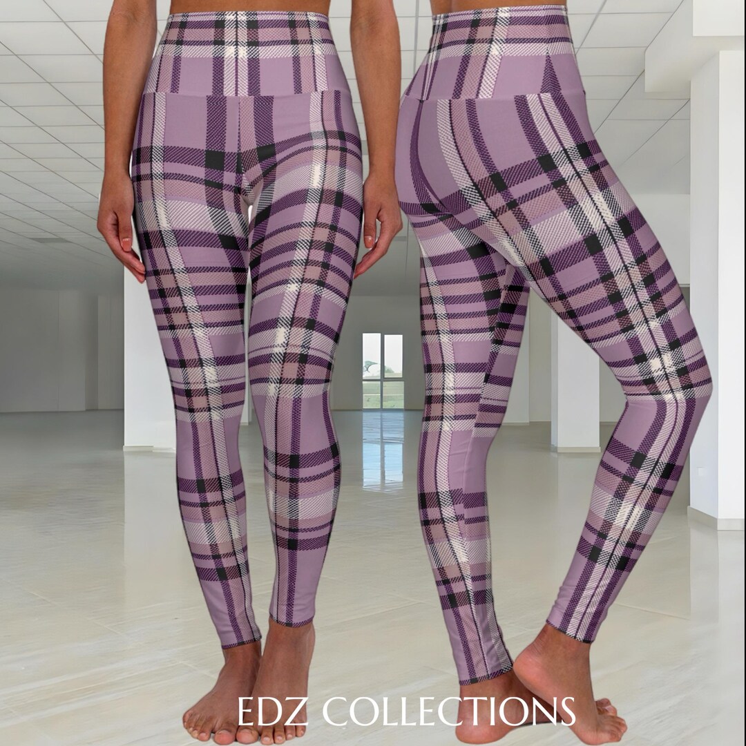 Betty Purple Plaid High Waist Leggings for Women Tartan Yoga Pants ...