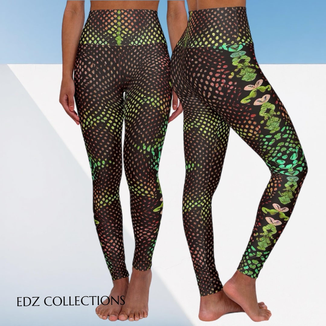 Venom Tropic Snakeskin Print High Waisted Yoga Leggings, Fitness ...