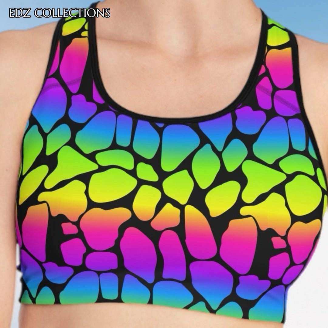 Rainbow Snakeskin Print Sports Bra, Vibrant Activewear - Etsy