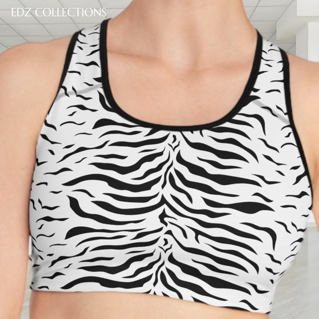 Zina White & Black Zebra Sports Bra, Workout Top, Athleisure Activewear ...