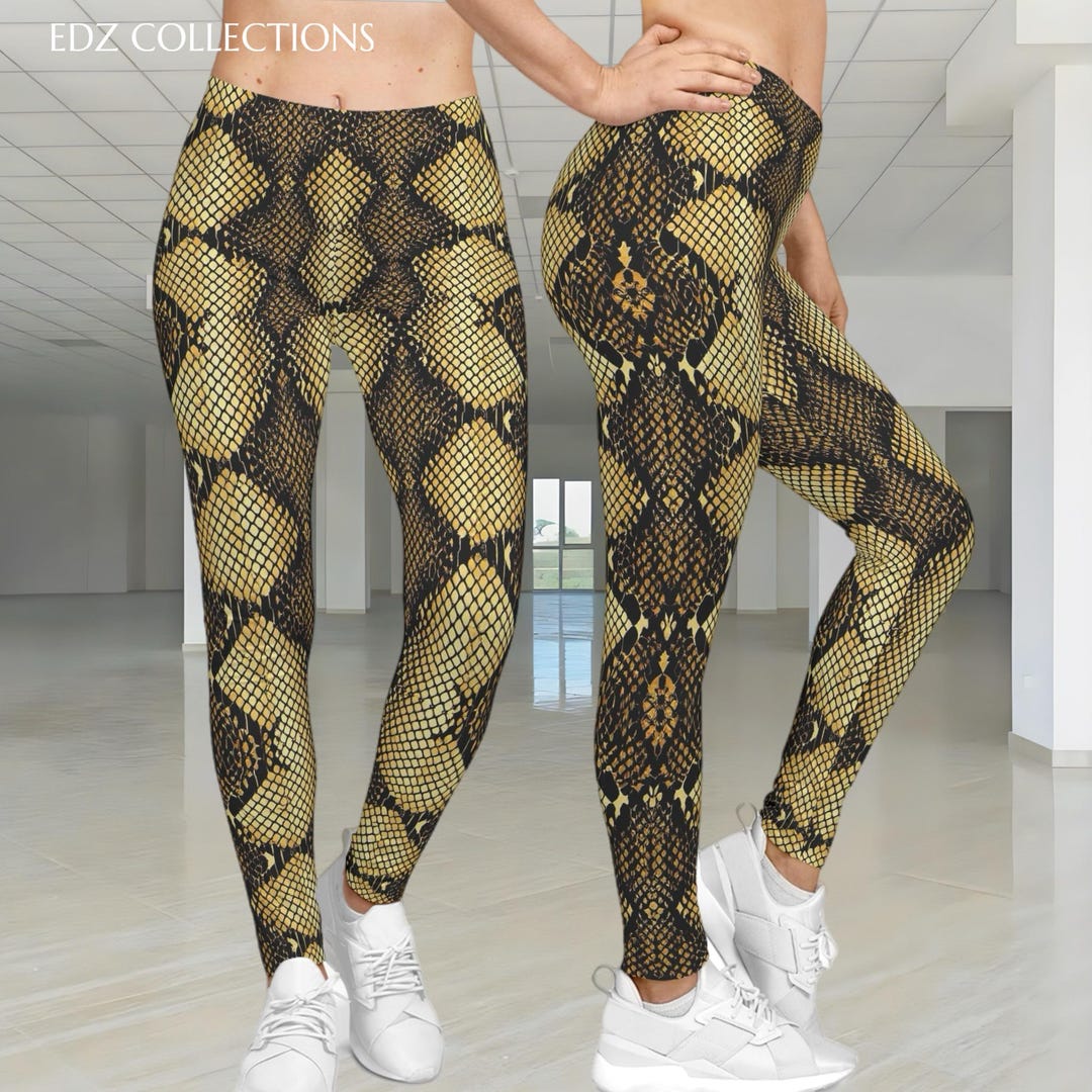 Destiny Autumn Snakeskin Animal Print Women's Casual Leggings, Yoga ...