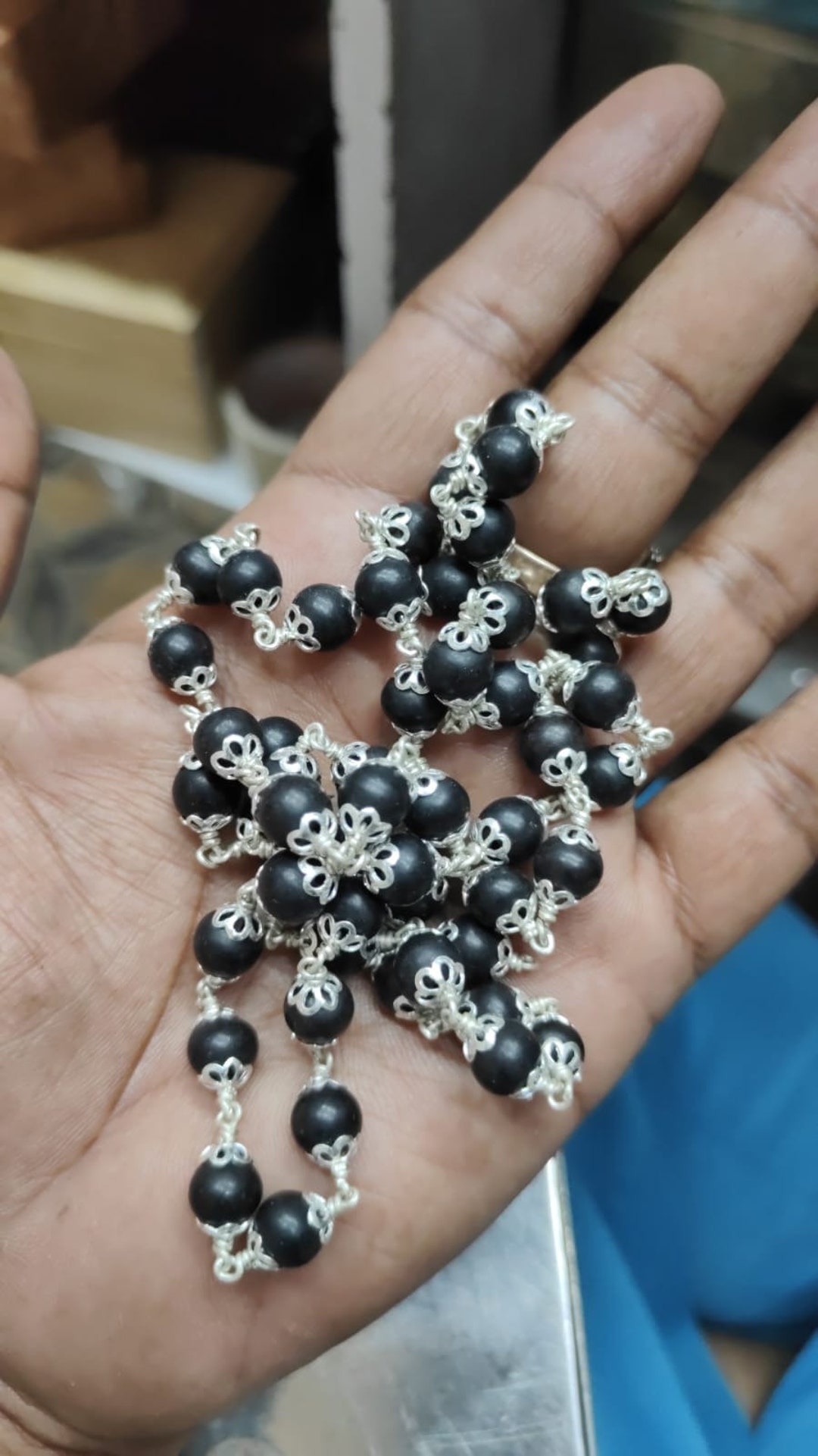Ebony / Karungali Wood Bead Mala With Silver Capping100% - Etsy