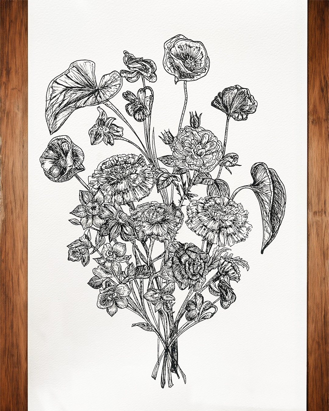 Custom Birth Flower Bouquet Drawing - Etsy