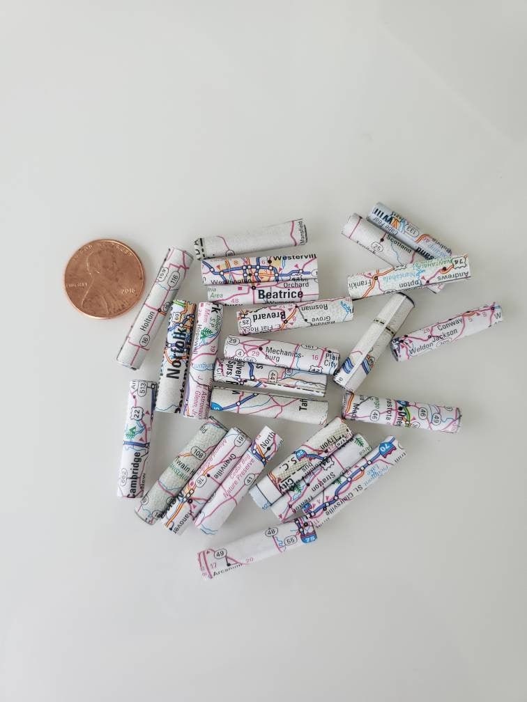 Paper Beads Recycled Paper Beads Tube Beads Made From Map | Etsy