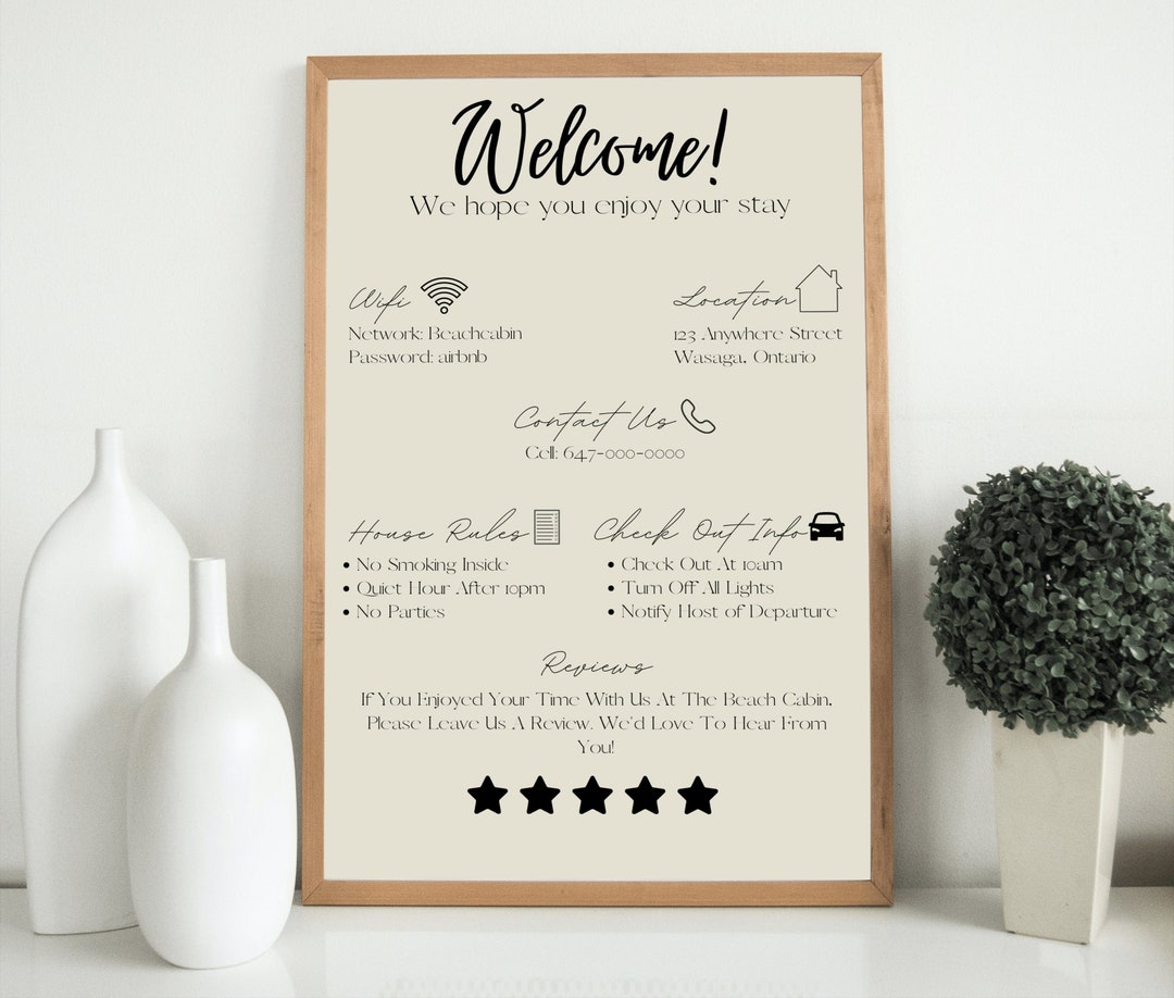 Welcome Sign for Rental Home, Custom Airbnb Poster, Airbnb Sign, Beach ...