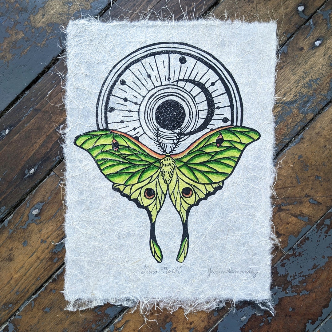 Luna Moth Lino Print/watercolors - Etsy