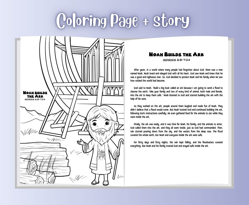 Bible Coloring Page- Noah Builds the Ark - Etsy