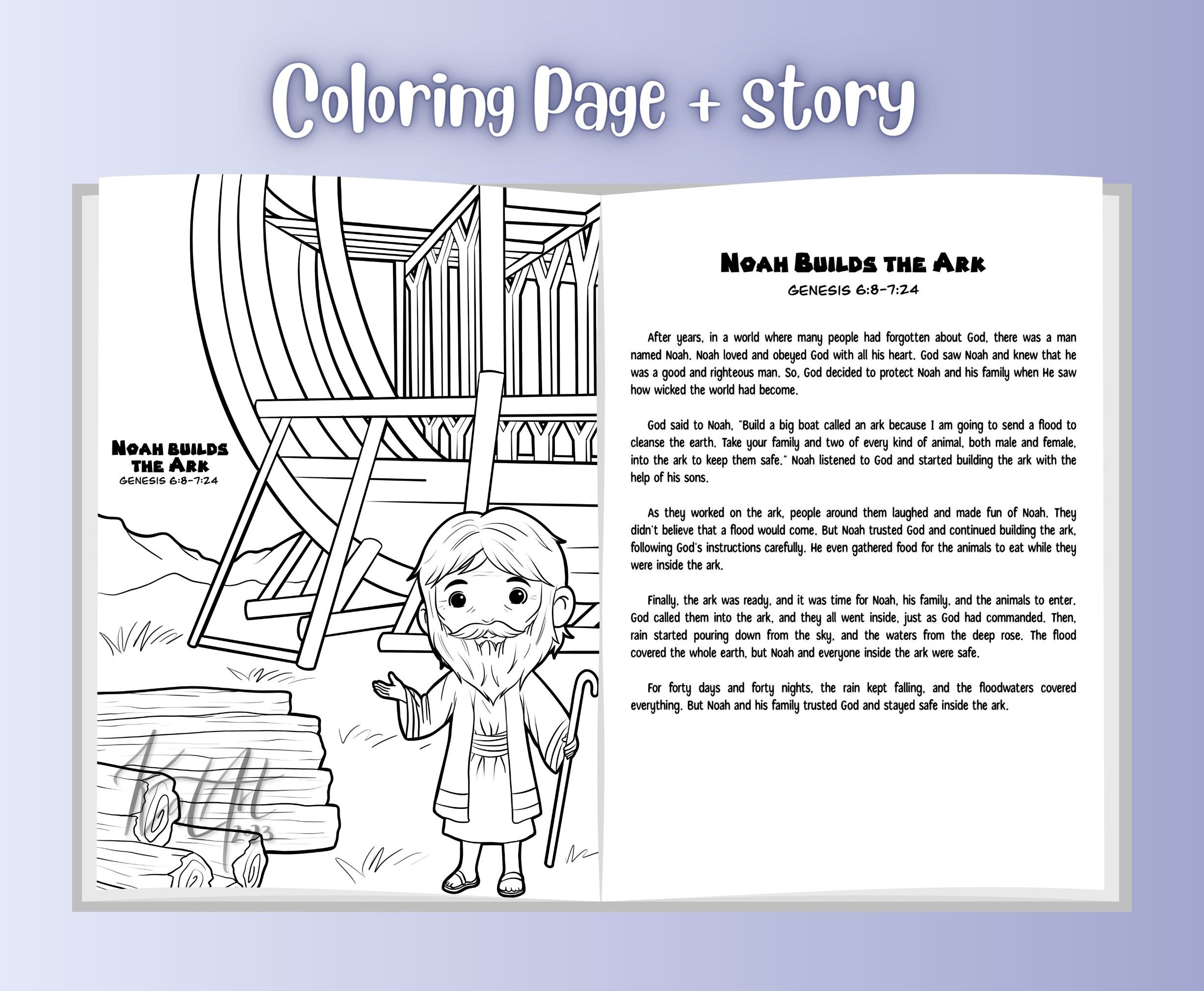 Bible Coloring Page Noah Builds the Ark - Etsy