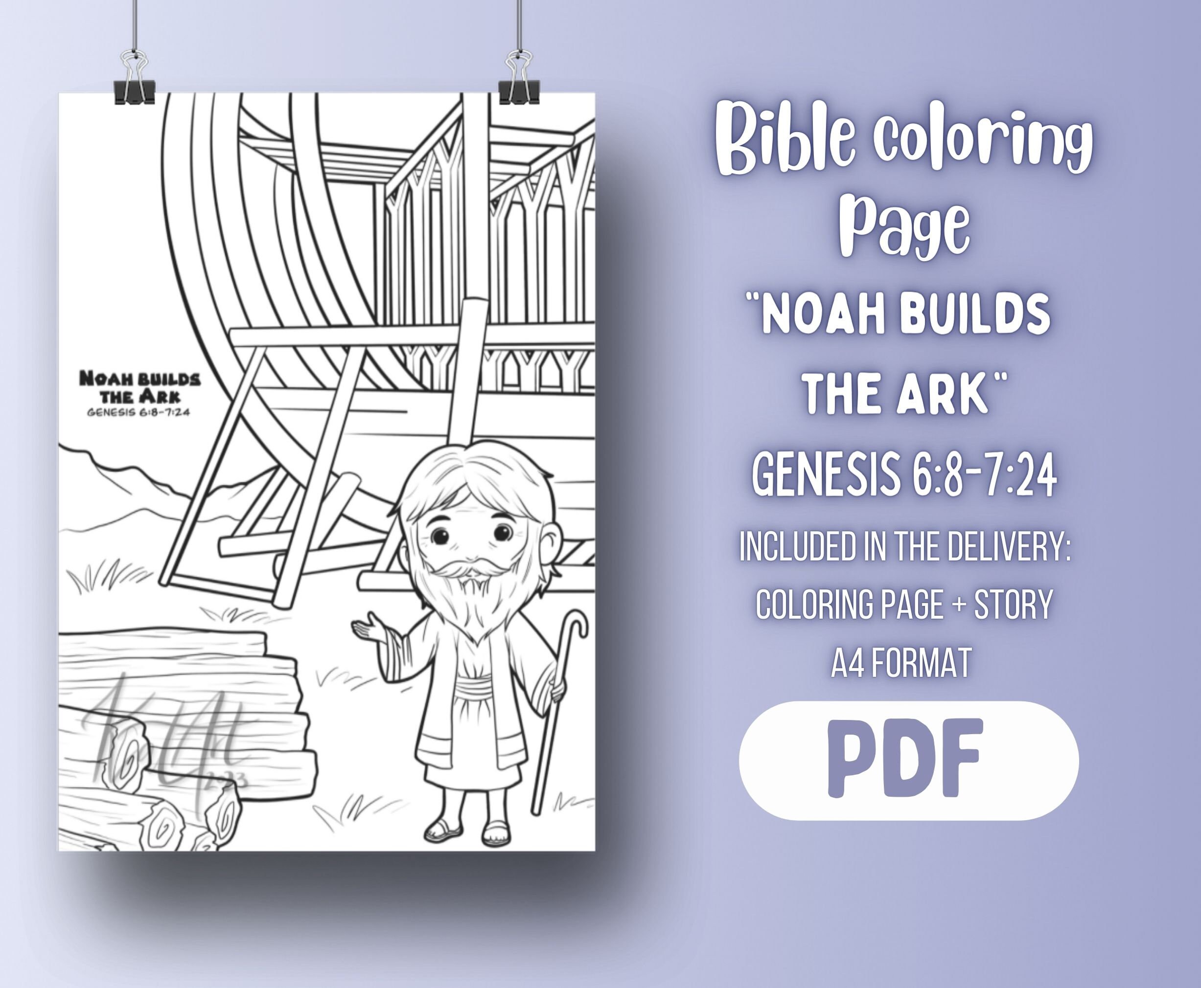 Bible Coloring Page- Noah Builds the Ark - Etsy