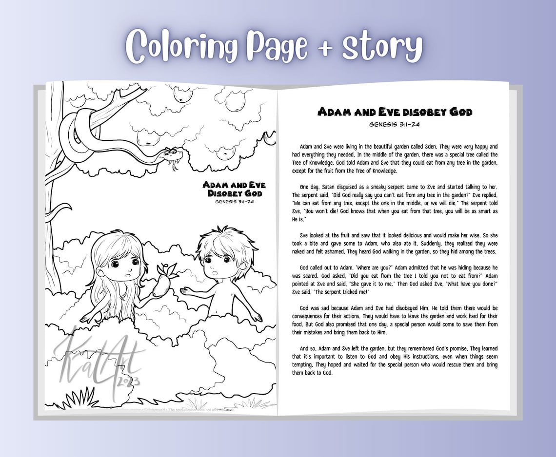 Bible Coloring Page- Adam and Eve Disobey God - Etsy