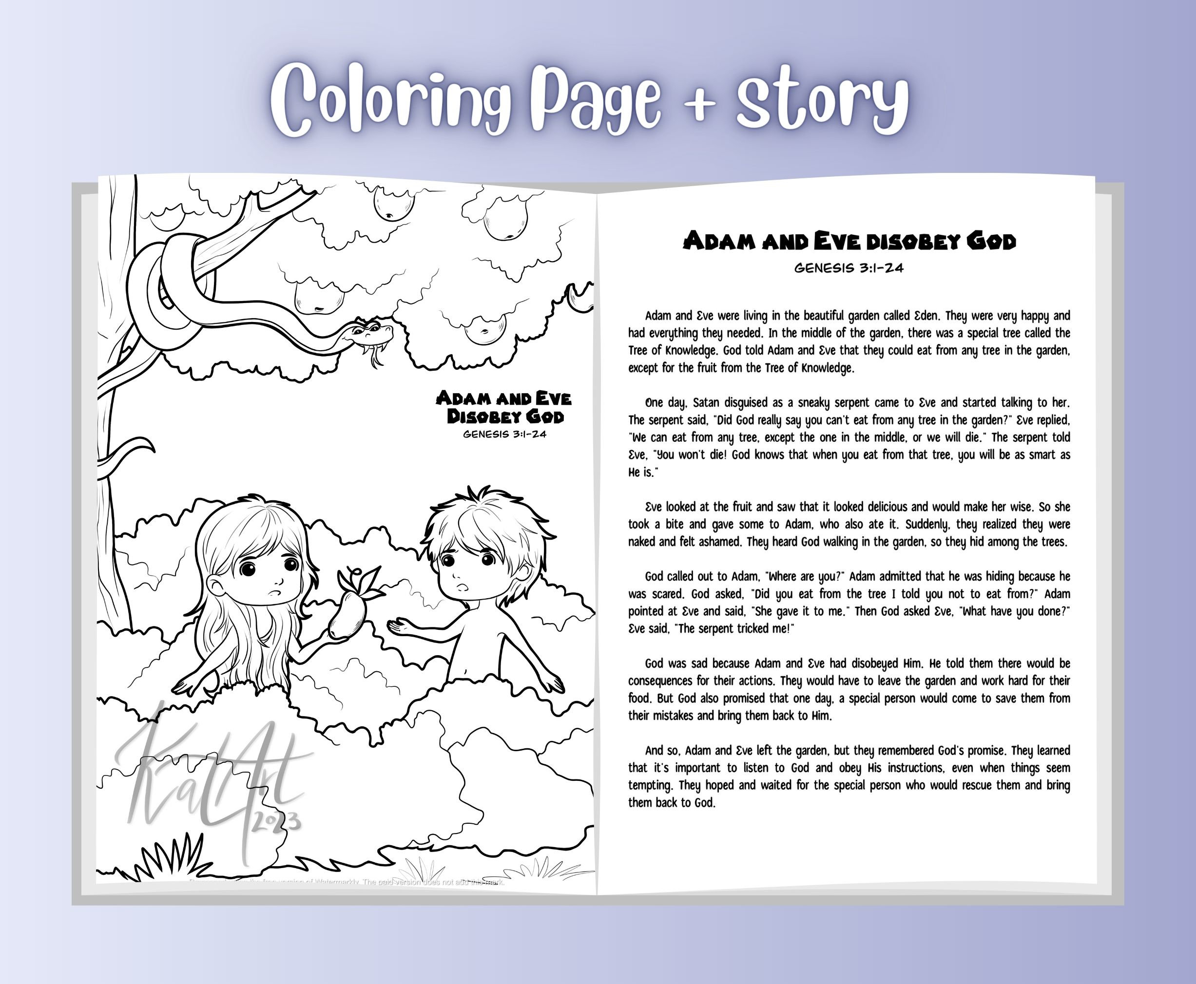 Bible Coloring Page- Adam and Eve Disobey God - Etsy
