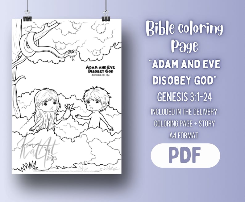 Bible Coloring Page- Adam and Eve Disobey God - Etsy