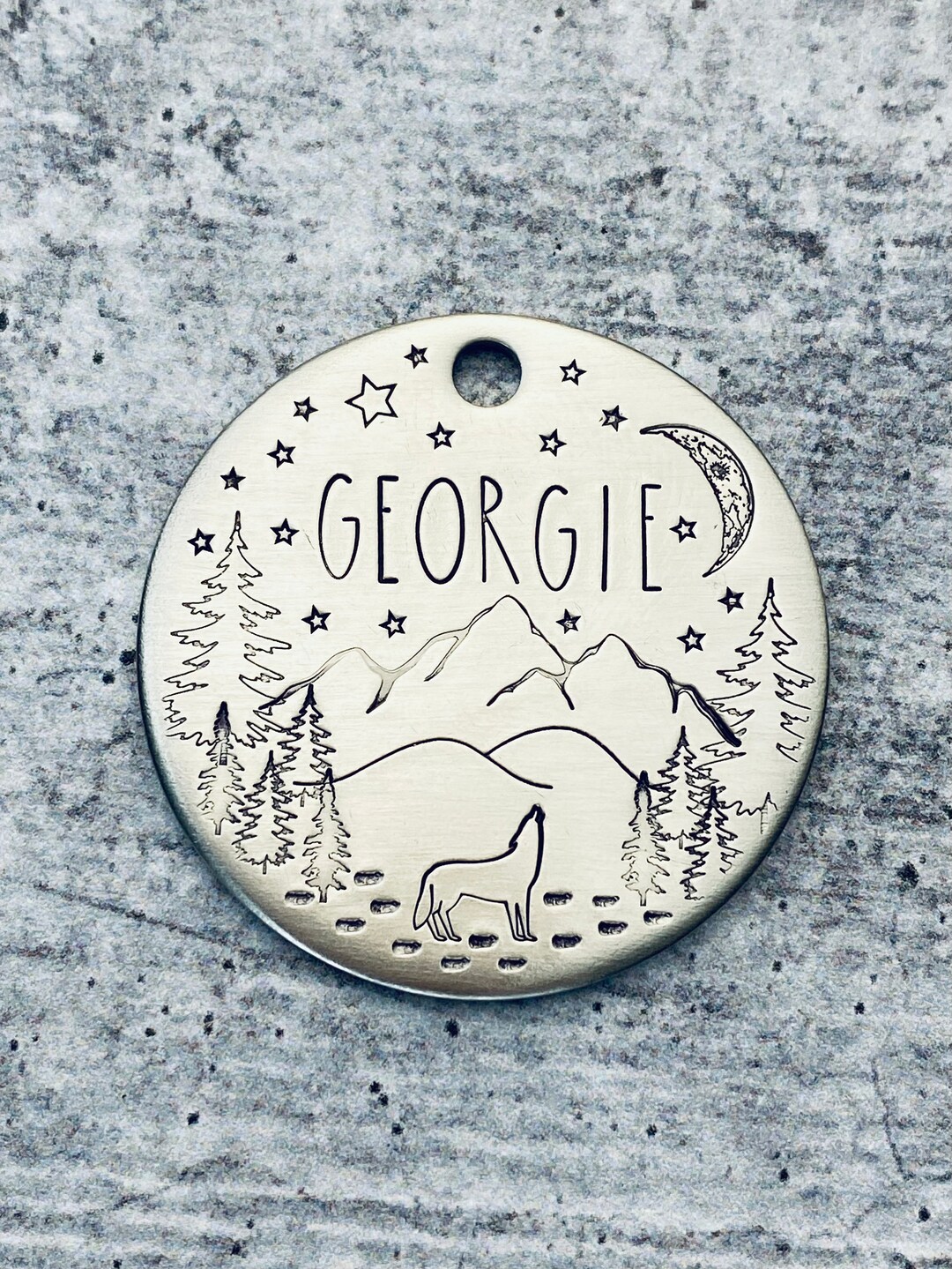 Howling Wolf Pet ID Tag Hand Stamped Pet Tag Custom Pet - Etsy