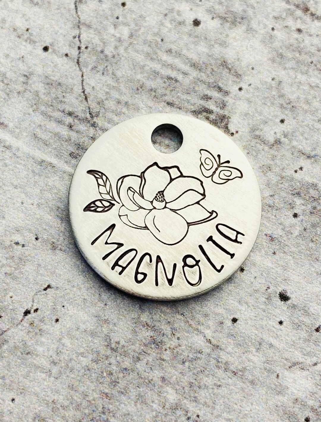 Small Magnolia Pet ID Tag Personalized Pet Tag Custom Pet - Etsy