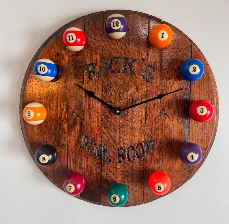 Rustic Bourbon Barrel Lid Pool Ball Clock: Billiards Room Decor - Etsy