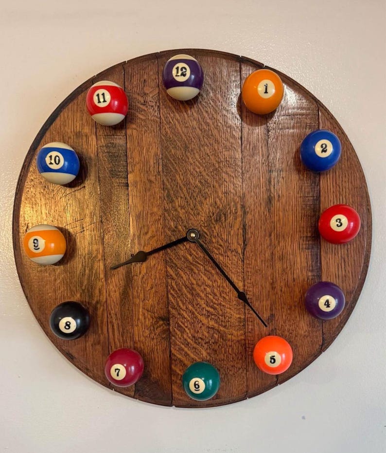 Rustic Bourbon Barrel Lid Pool Ball Clock: Billiards Room Decor - Etsy