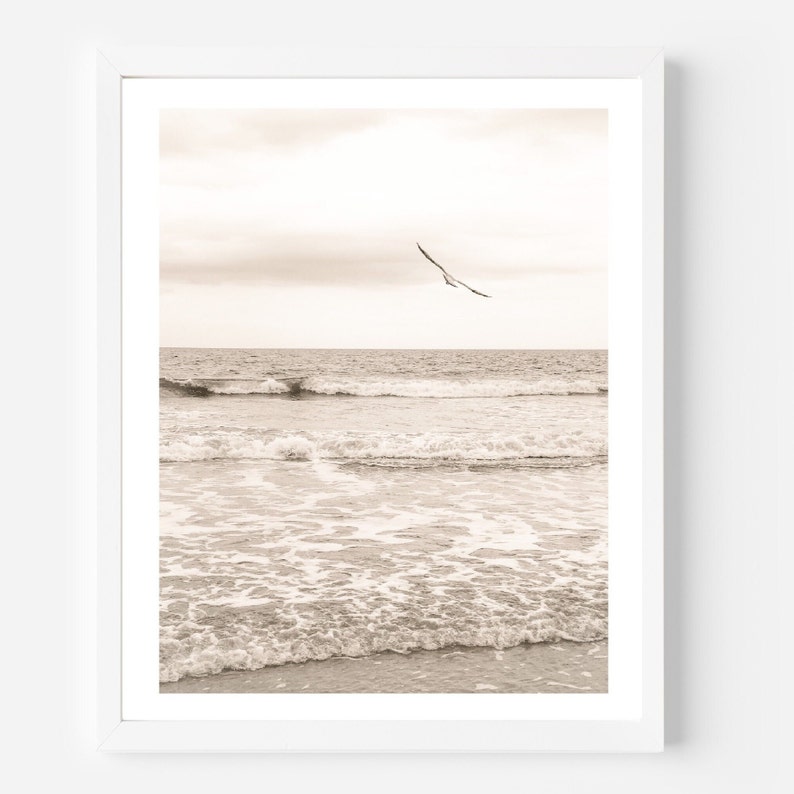 Sepia Beach Photo Prints, Set of 2, Neutral Coastal Waves, Boho Beach ...