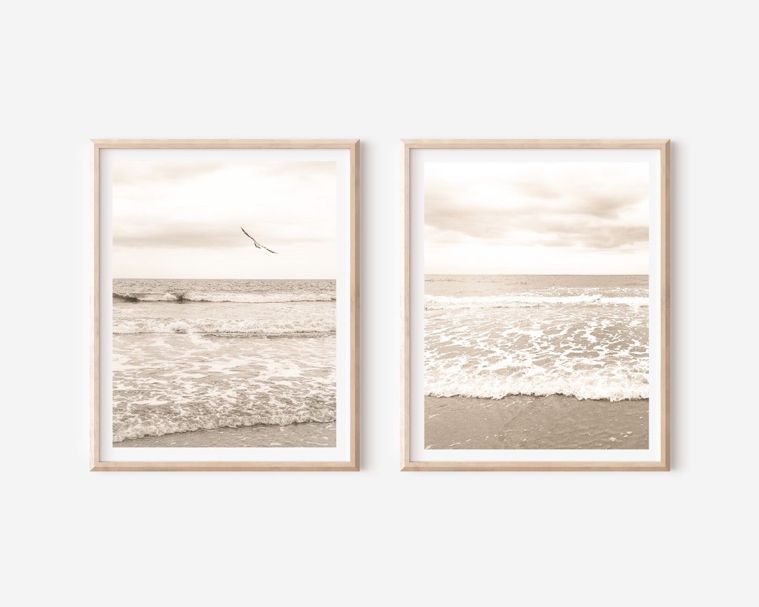 Neutral Coastal Wall Art Prints, Beach Shore Photos, Set of 2, Beach ...
