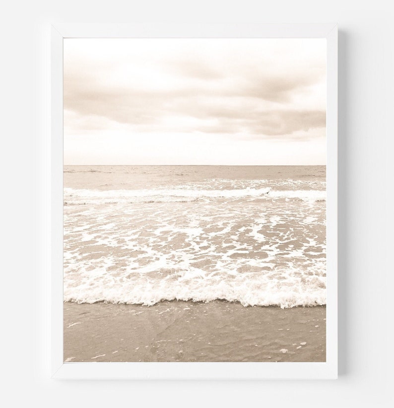 Sepia Beach Photo Prints, Set of 2, Neutral Coastal Waves, Boho Beach ...