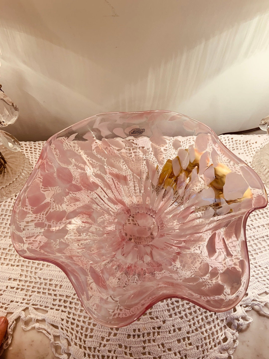Hand Blown Pink Ruffle Dish - Etsy