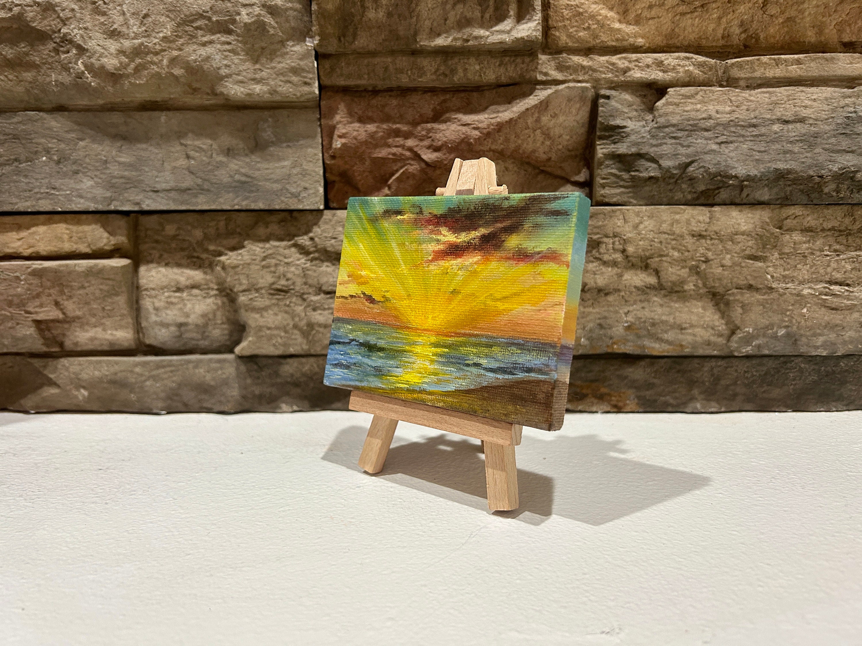 3x4 Acrylic Painting With Easel, Landscape, Sunset, Nature, Table Top ...