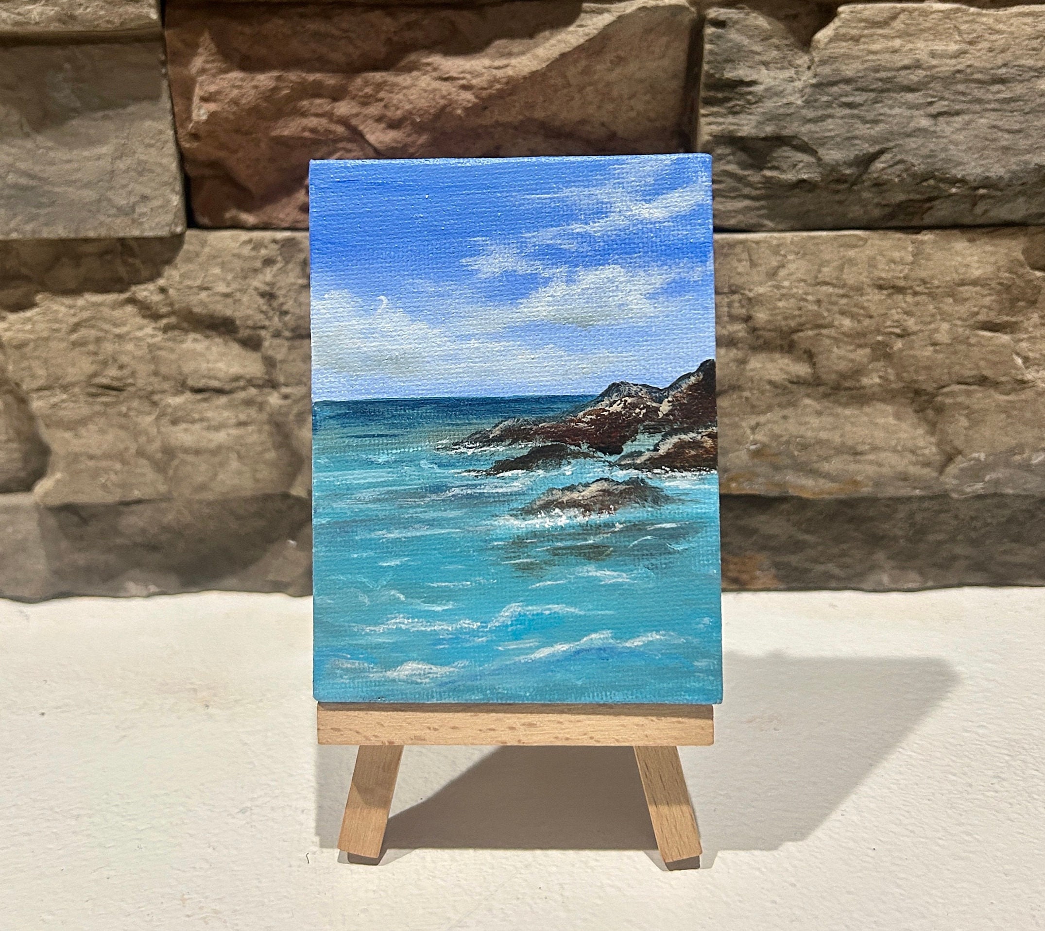 Mini Acrylic Painting With Easel, Seascape, Landscape, Nature, Sea ...