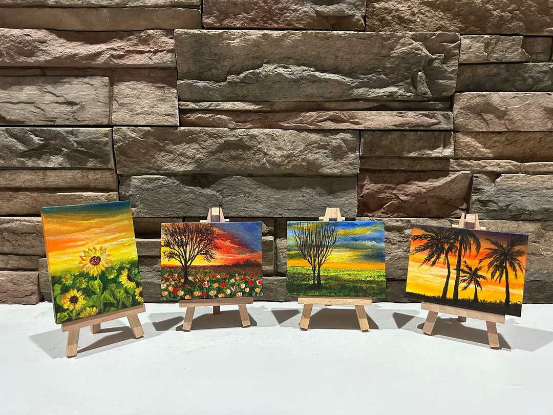 Flower Painting, Miniature, Acrylic, Landscape, Mini Canvas Art, 3x4 ...