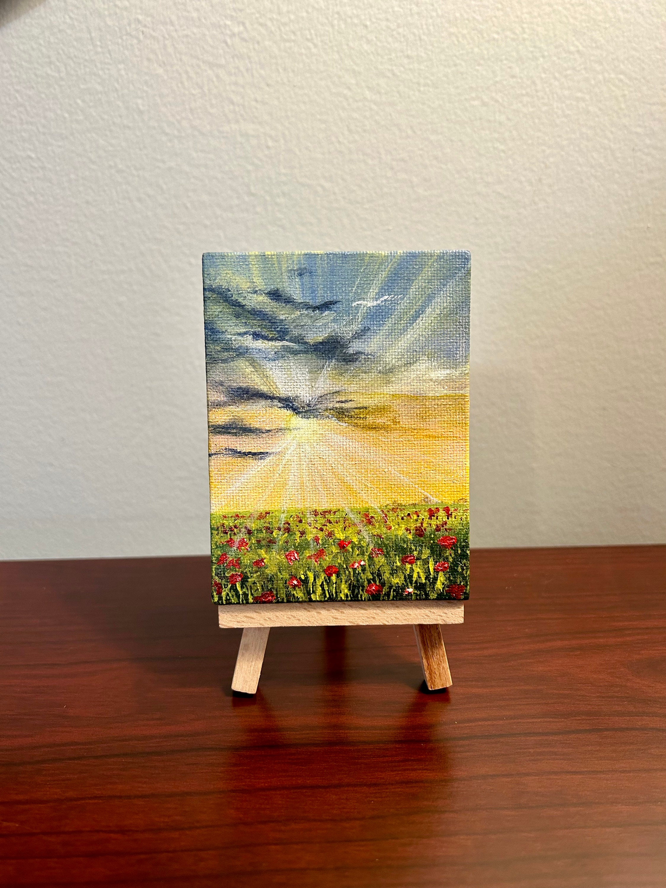 Flower Painting, Miniature, Acrylic, Landscape, Mini Canvas Art, 3x4 ...