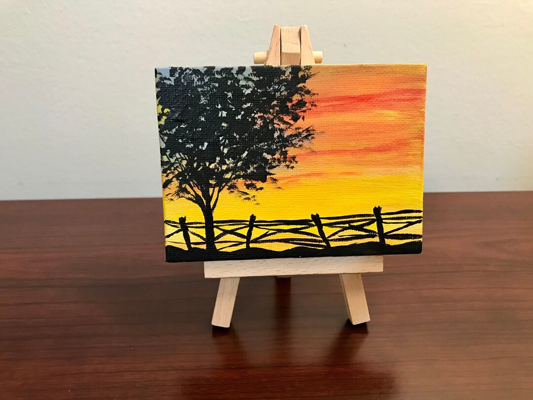 Mini Canvas Painting Sunset Acrylic Painting Landscape - Etsy
