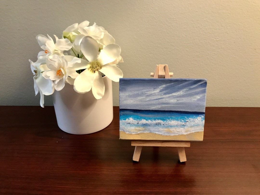 Miniature Painting, Acrylic, Seascape, Beach, Sky, Mini Canvas Art, 3x4 ...