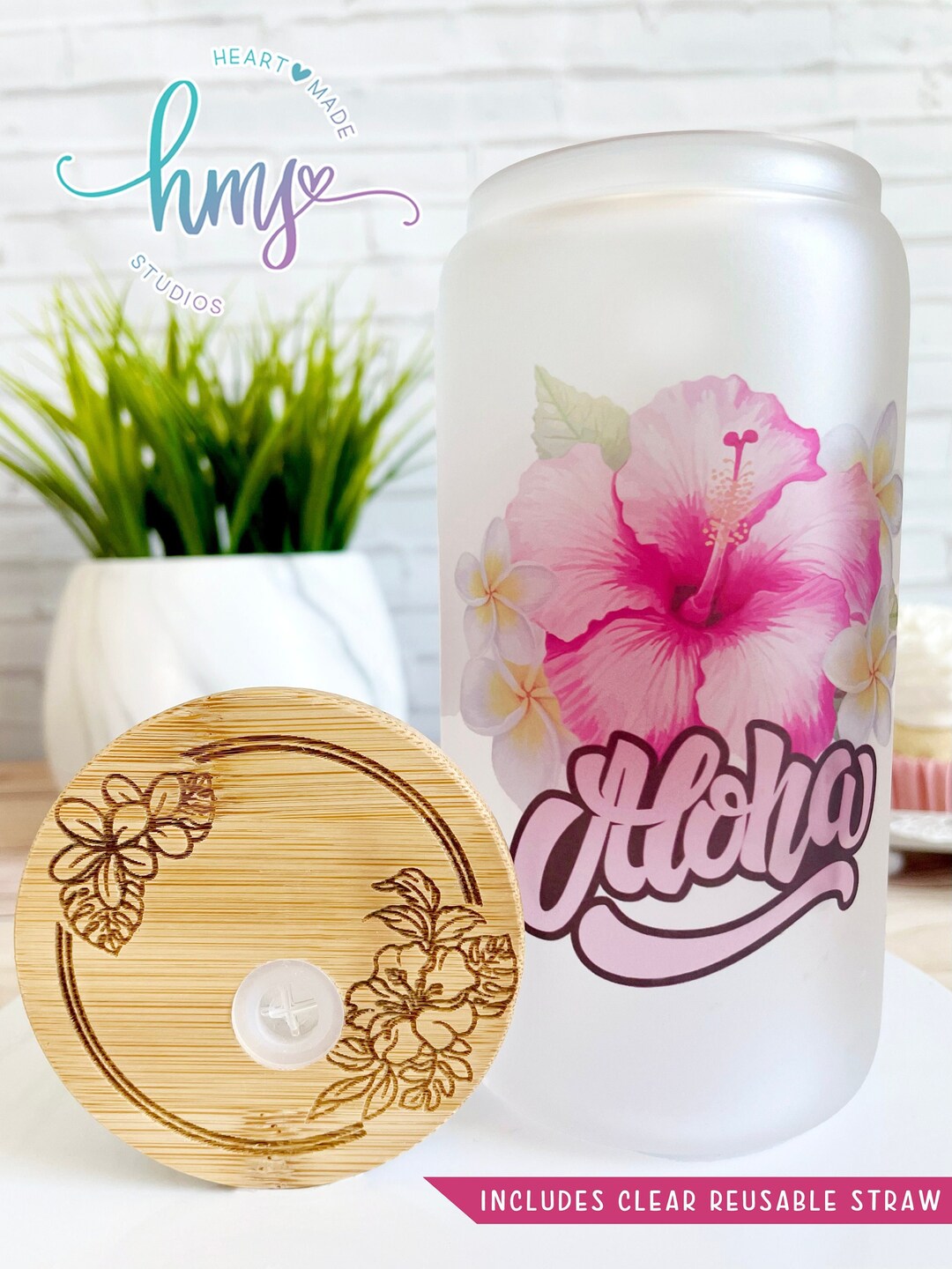 Tropical Glass Can,aloha Glass Can,hibiscus Glass Can,plumeria Glass ...