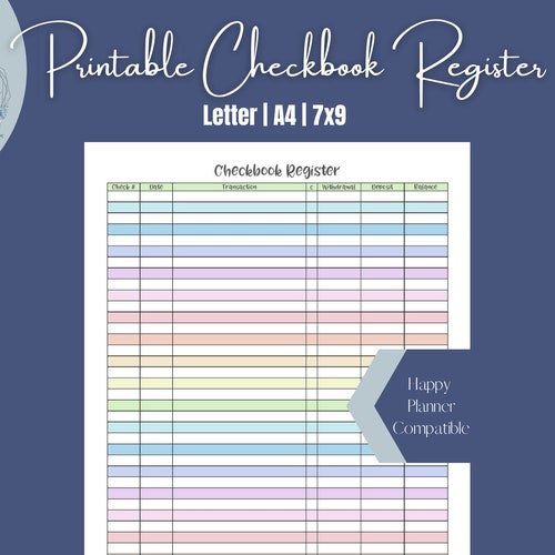Printable Checkbook Register Check Register Template - Etsy