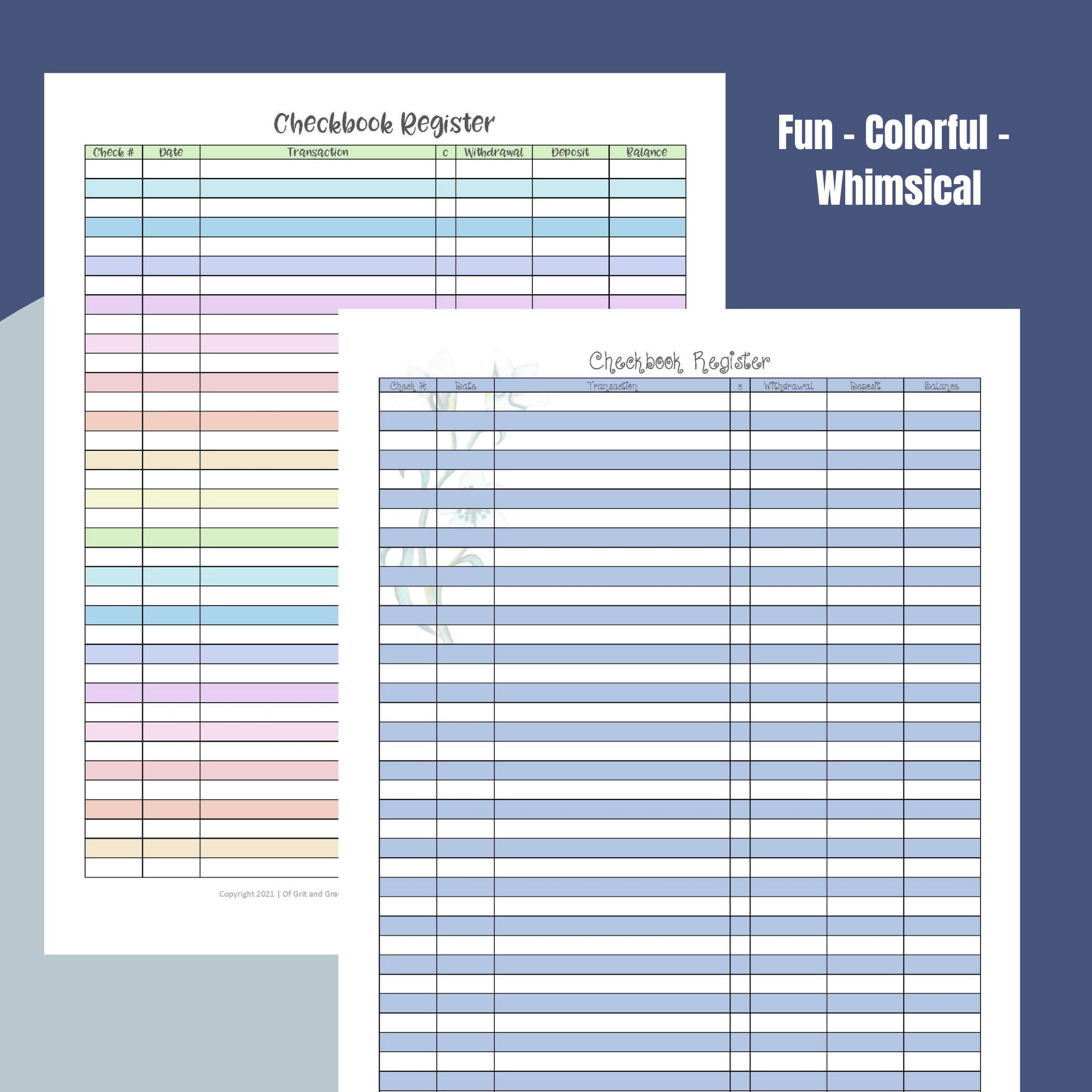 Printable Checkbook Register Income and Expense Tracker Financial ...
