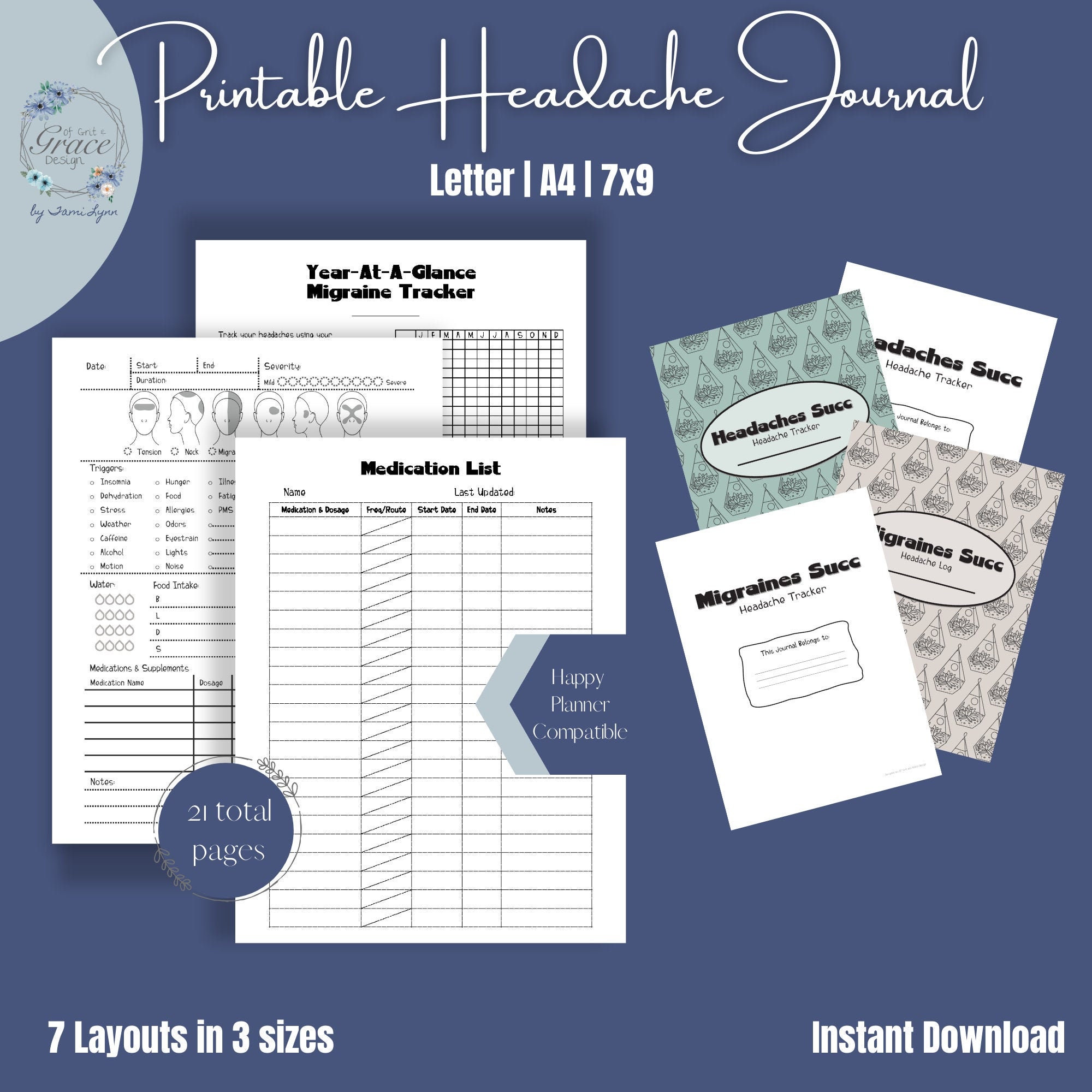 Printable Migraine Journal | Headache Symptom Log | Health and Wellness ...
