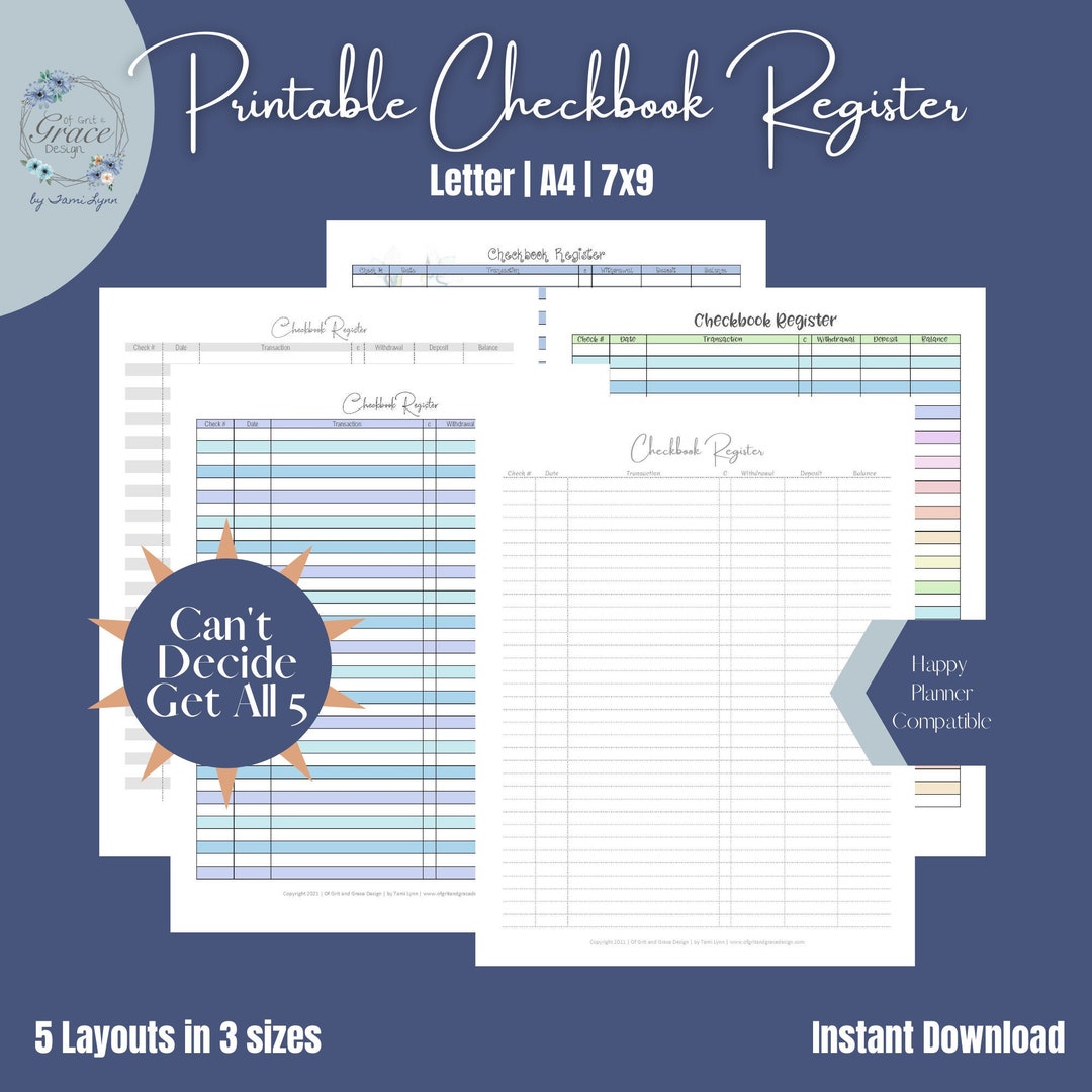 Printable Checkbook Register Income and Expense Tracker Financial ...