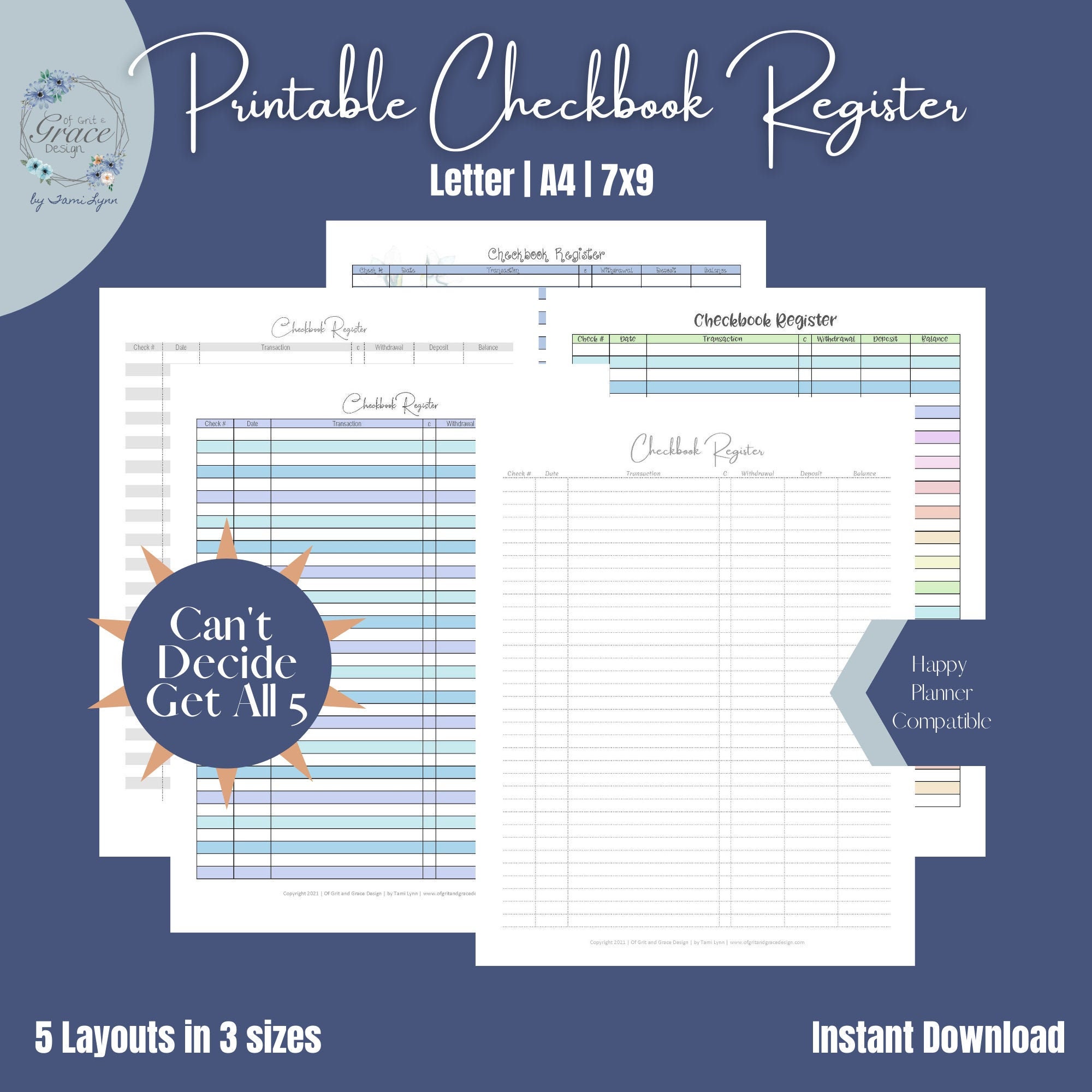 Printable Checkbook Register Income and Expense Tracker Financial ...
