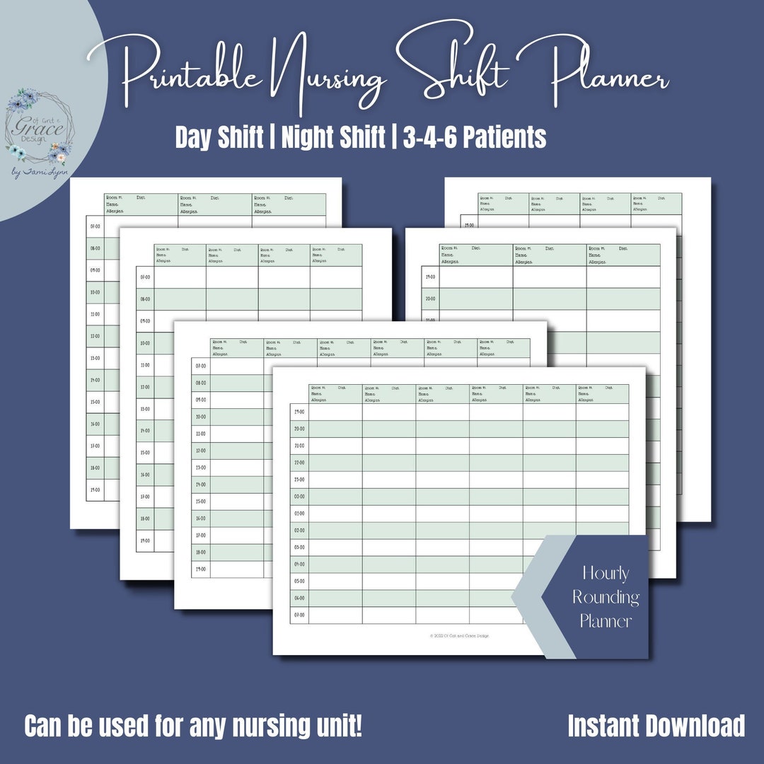 Printable Nursing Hourly Rounding Shift Planner, Patient Medication ...