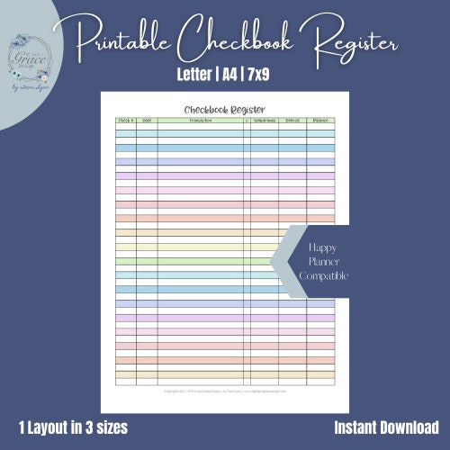 Printable Checkbook Register Template Checkbook Log Expense - Etsy
