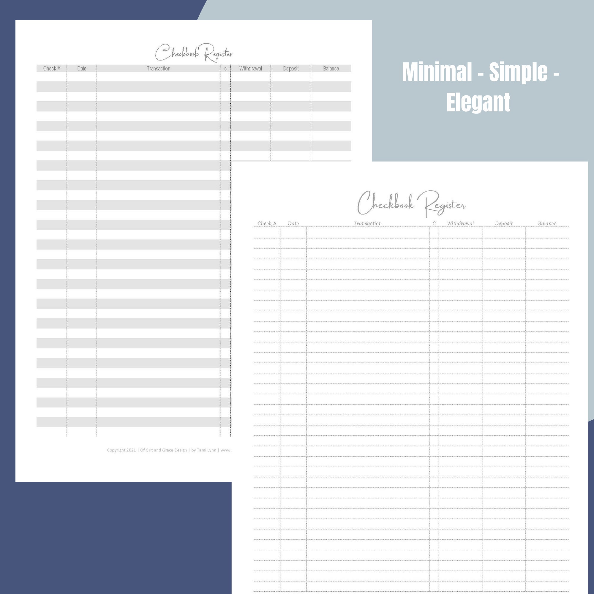 Printable Checkbook Register Income and Expense Tracker Financial ...