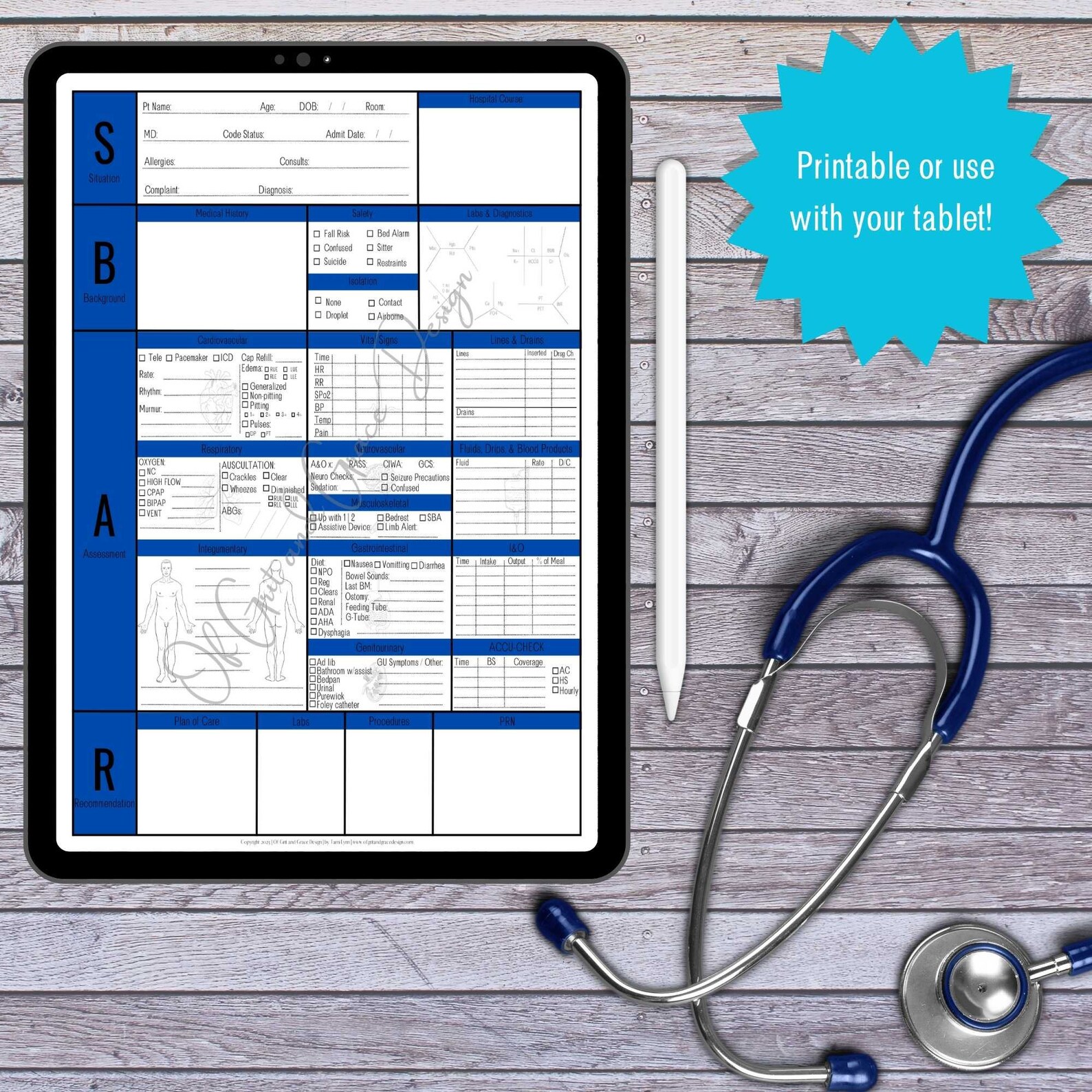 Printable SBAR Nurse Report Sheet, Student Nurse Report Sheet, ICU ...