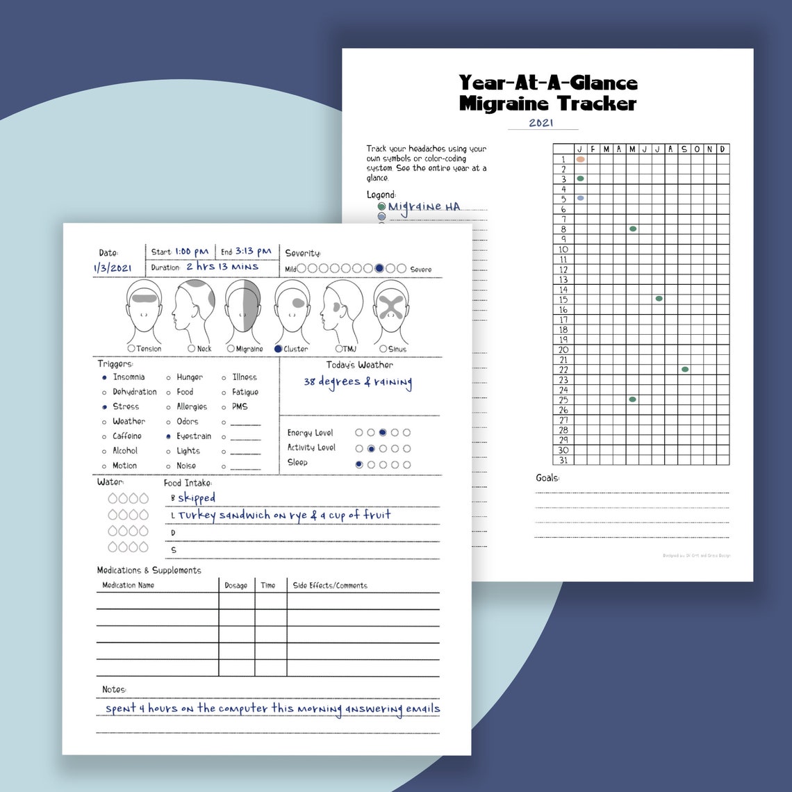 Printable Migraine Journal | Headache Symptom Log | Health and Wellness ...