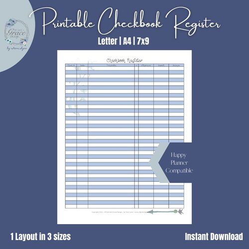 Printable Checkbook Register Template Checkbook Log Expense - Etsy