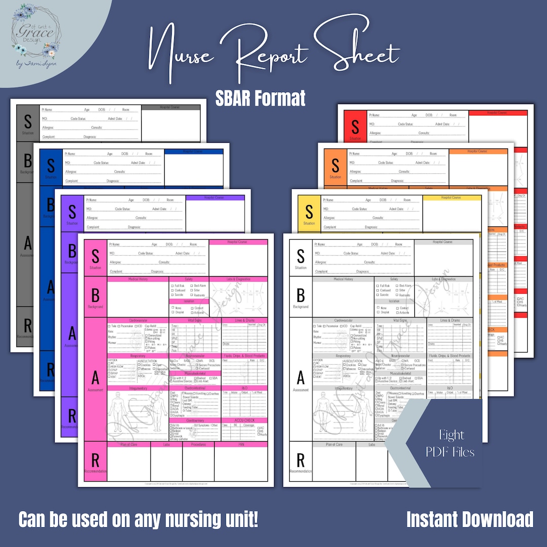 Printable SBAR Nurse Report Sheet, Student Nurse Report Sheet, ICU ...