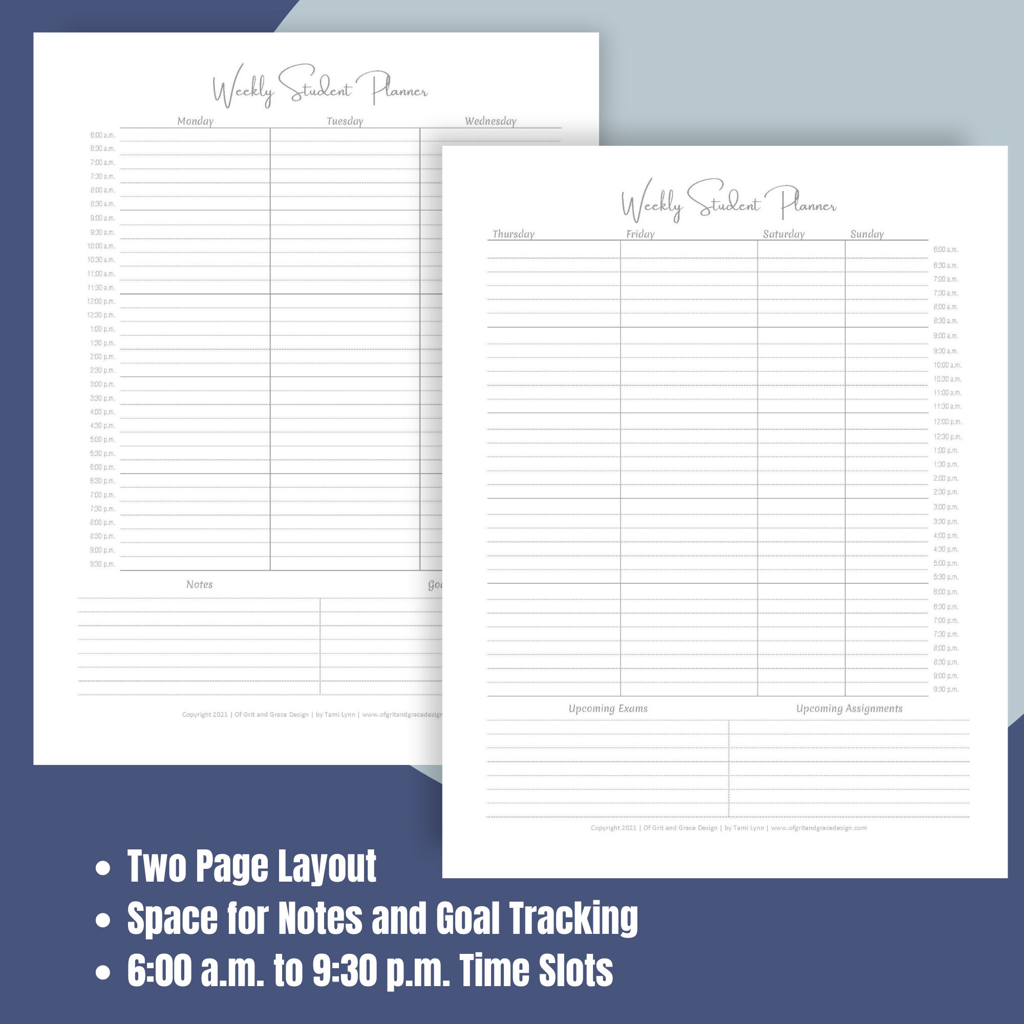 Printable Undated Weekly Student Planner Academic Organizer Timed ...