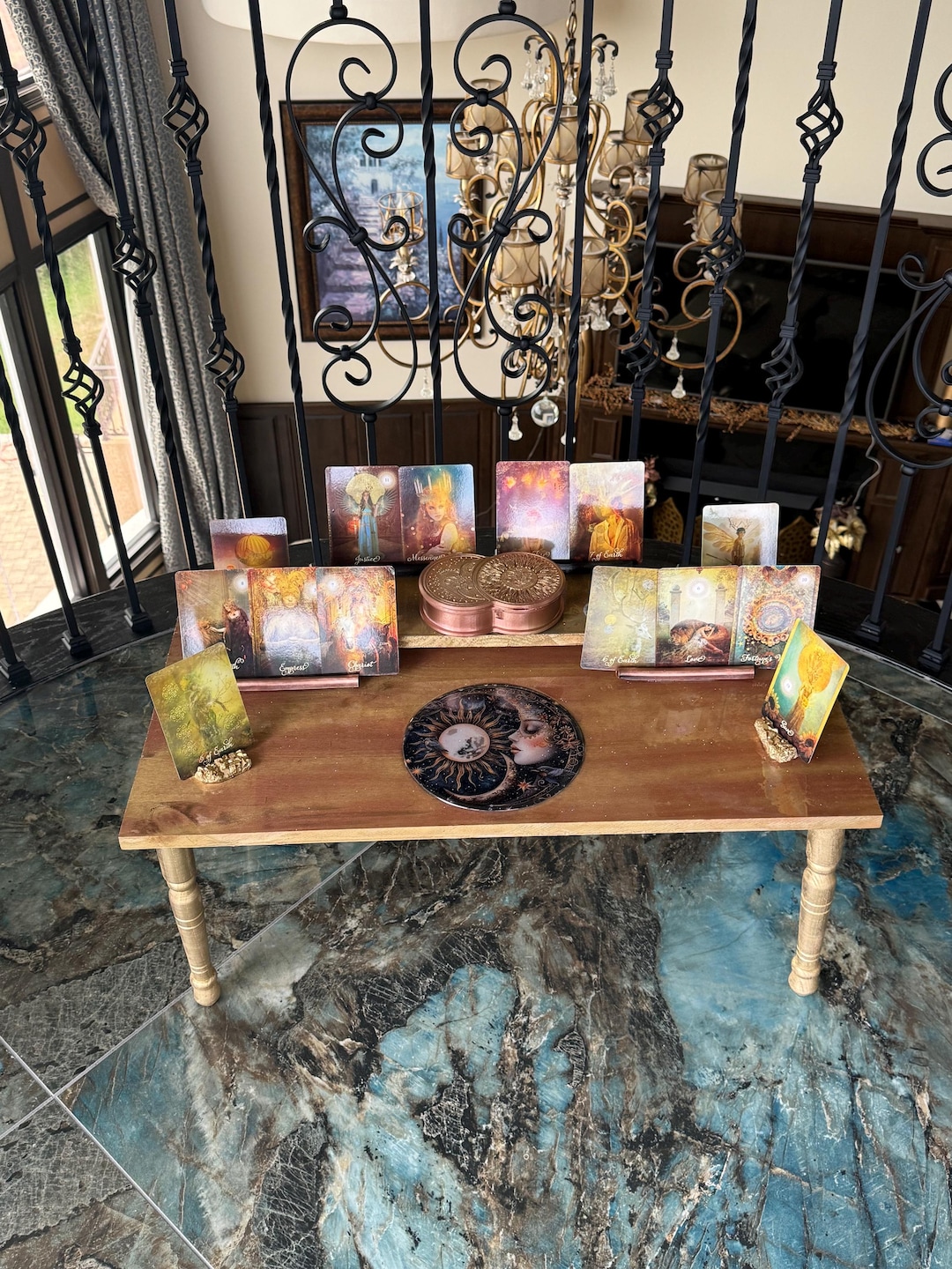 Meditation Table LARGE, Antique Sun and Moon Tarot Table, Ritual Rable ...