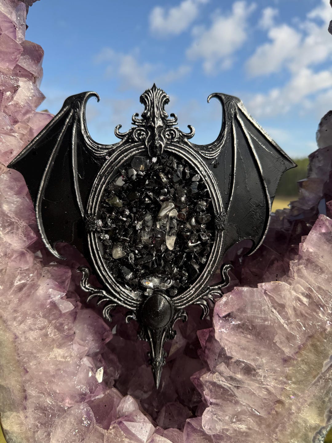 Gothic Victorian Bat Protection/ Attunement Wand | Quartz and Obsidian ...
