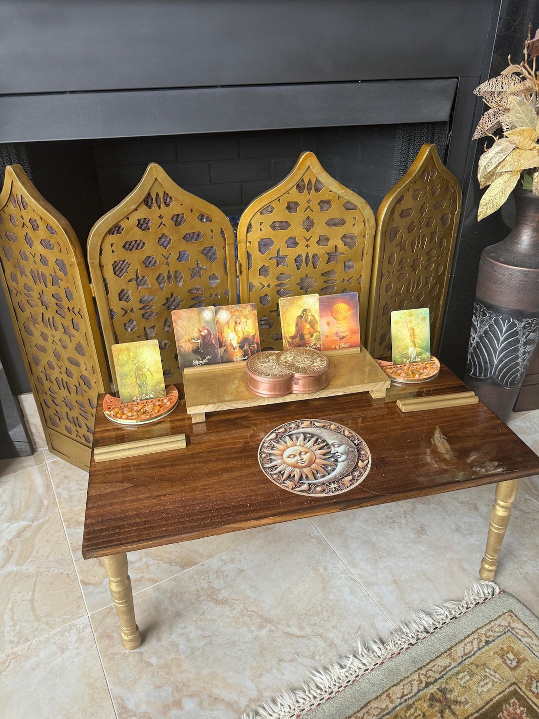 Meditation Table Large-set of 10, Golden Moon Tarot Table, Ritual Table ...